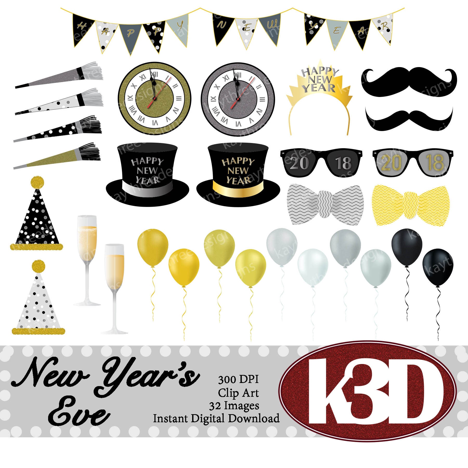 New Years Party Favors Clip Art