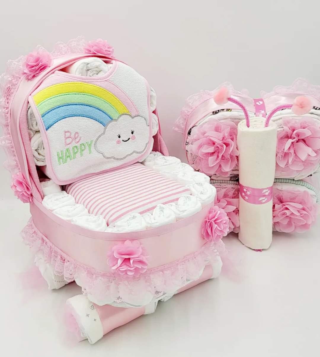 Baby Girl Baby Shower Gift Set Unique Girl Diaper Cakes Butterfly and ...