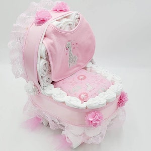 Baby Carriage Diaper Cake - Carriage Diaper Cake - Girl Diaper Cake ...