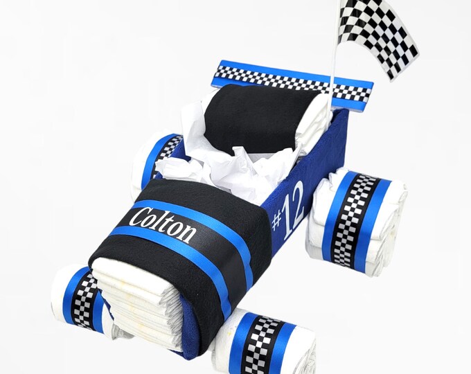 Premium 4 Tier Race Car Diaper Cake With 6 Piece Diecast Race Car Set ...