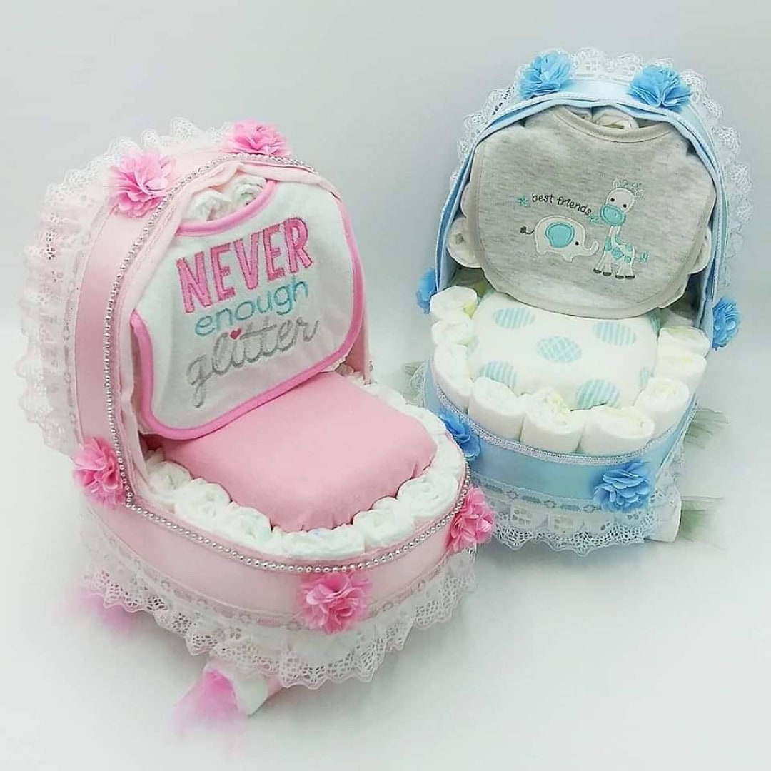 Twin Baby Shower Twin Baby Girls Twin Baby Carriage Diaper Cakes Unique ...