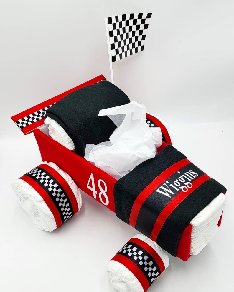 Racing Fans - Race Car Diaper Cake - Diaper Cake - Baby Shower Gift ...