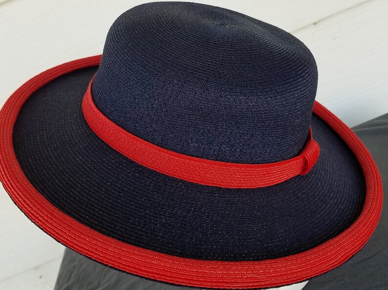 Women's Vintage Hat by Makins Navy Straw With Red Trim - Etsy