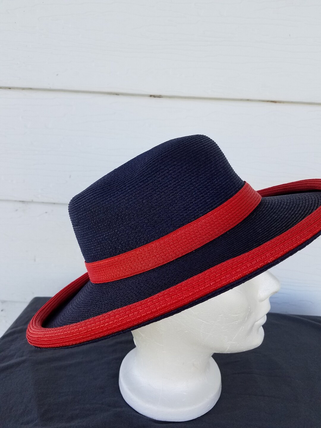 Women's Vintage Hat by Makins Navy Straw With Red Trim - Etsy