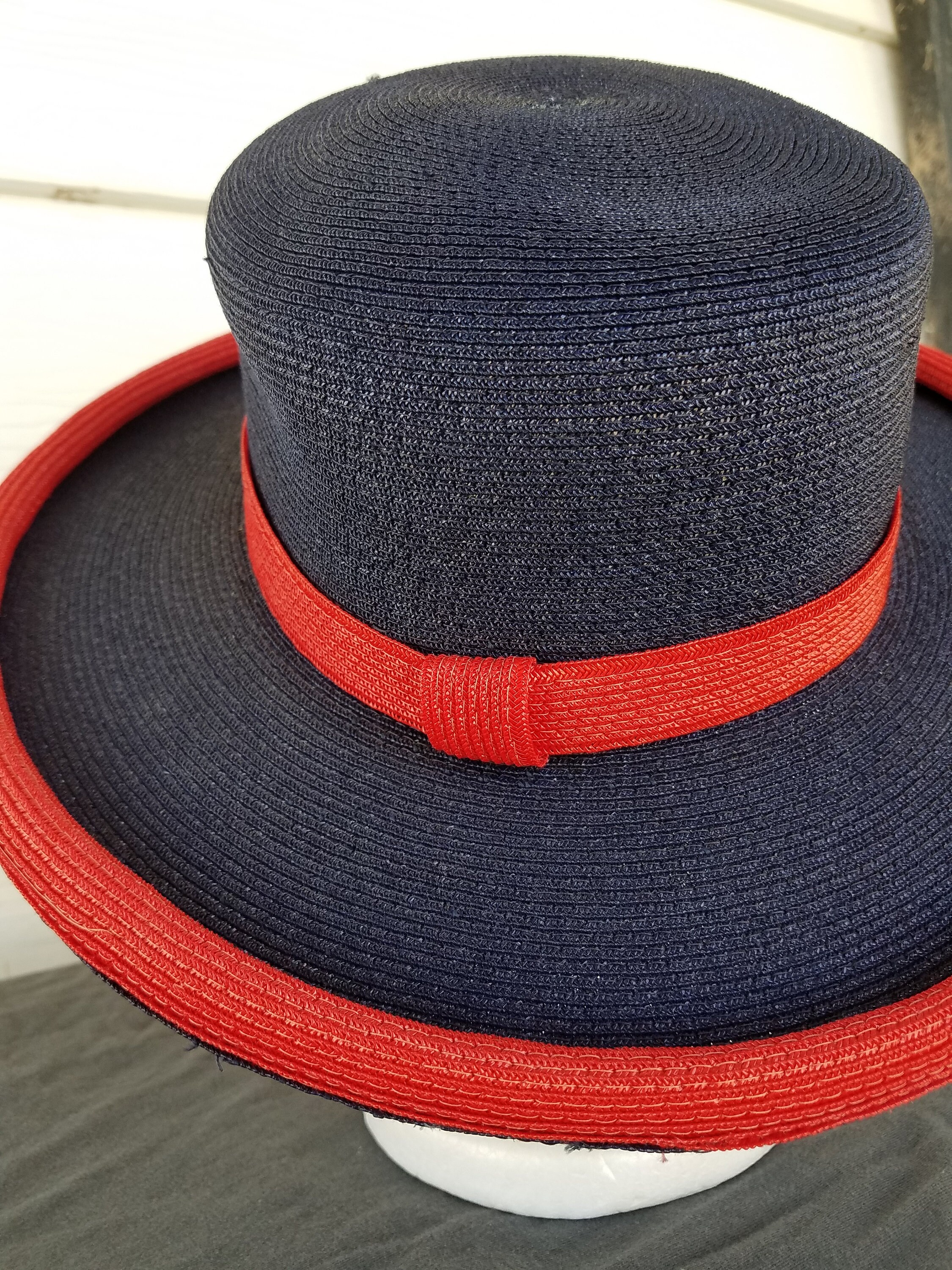 Women's Vintage Hat by Makins Navy Straw With Red Trim - Etsy
