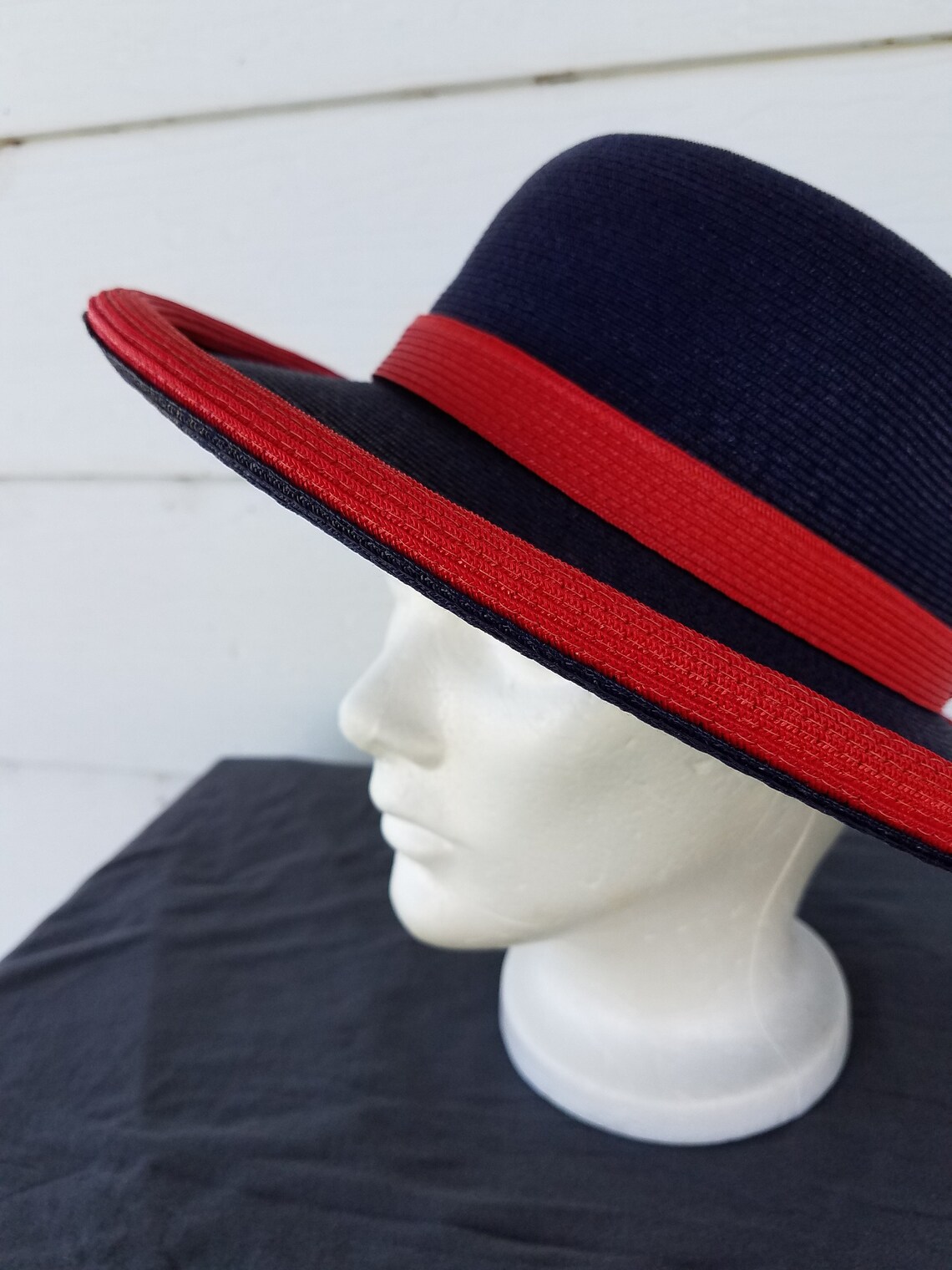 Women's Vintage Hat by Makins Navy Straw With Red Trim - Etsy