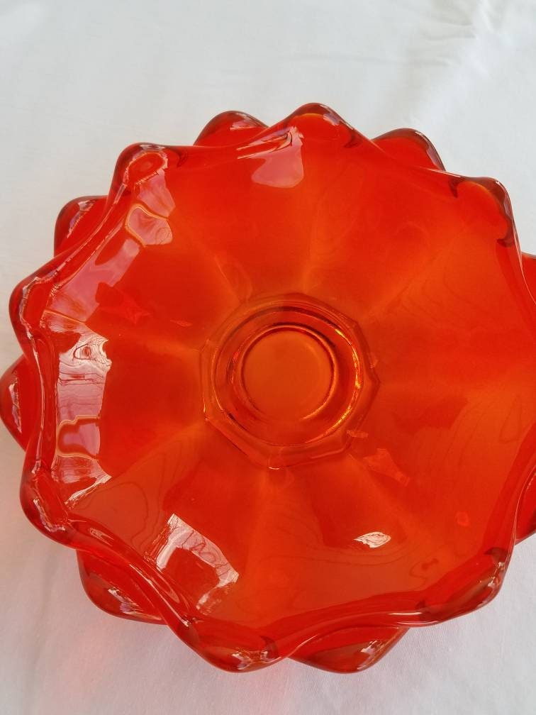 Vintage 1970's Orange Glass Candy Dish - Etsy