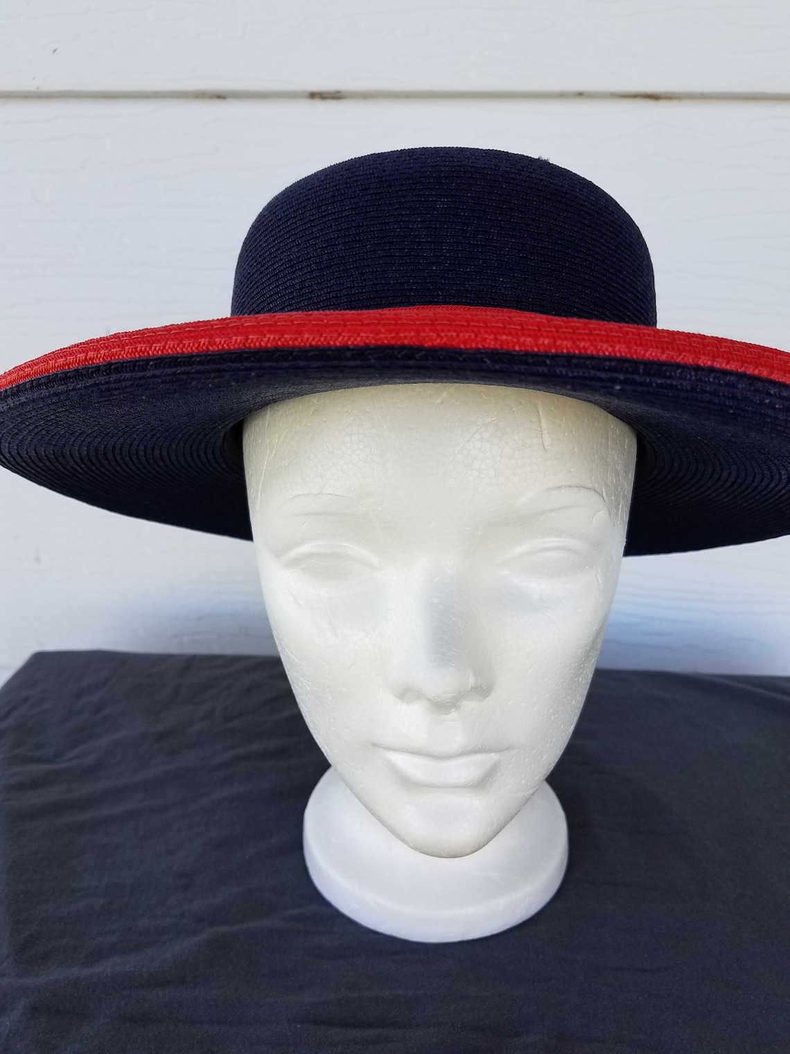 Women's Vintage Hat by Makins Navy Straw With Red Trim - Etsy