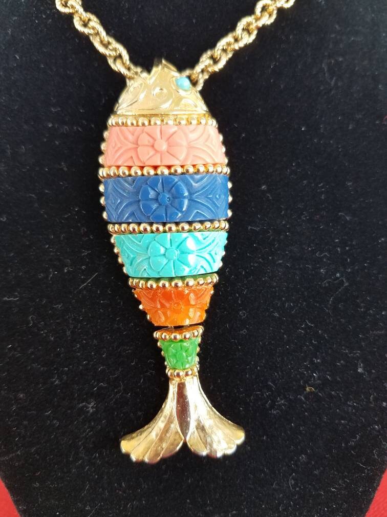 Vintage Reticulated Gold Toned Metal Fish With Colored Bars | Etsy