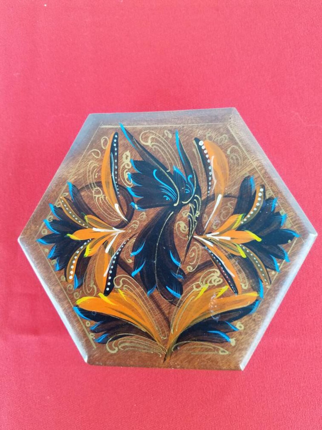 Vintage Hand Painted Mexican Hexagon Wooden Box - Etsy