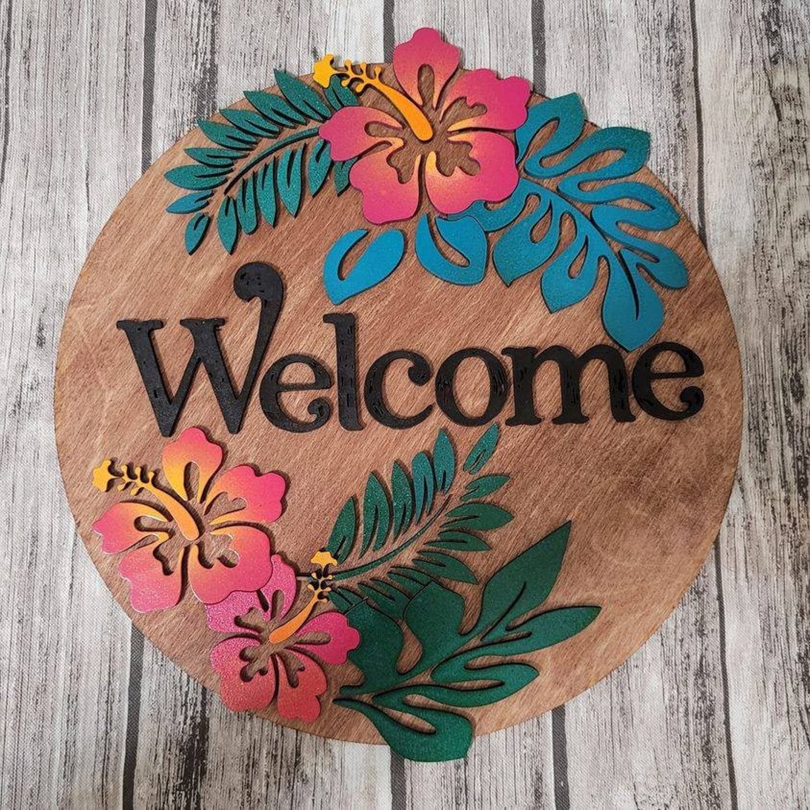 Tropical Hibiscus Welcome Sign - SVG File - Laser Ready- Glowforge ...