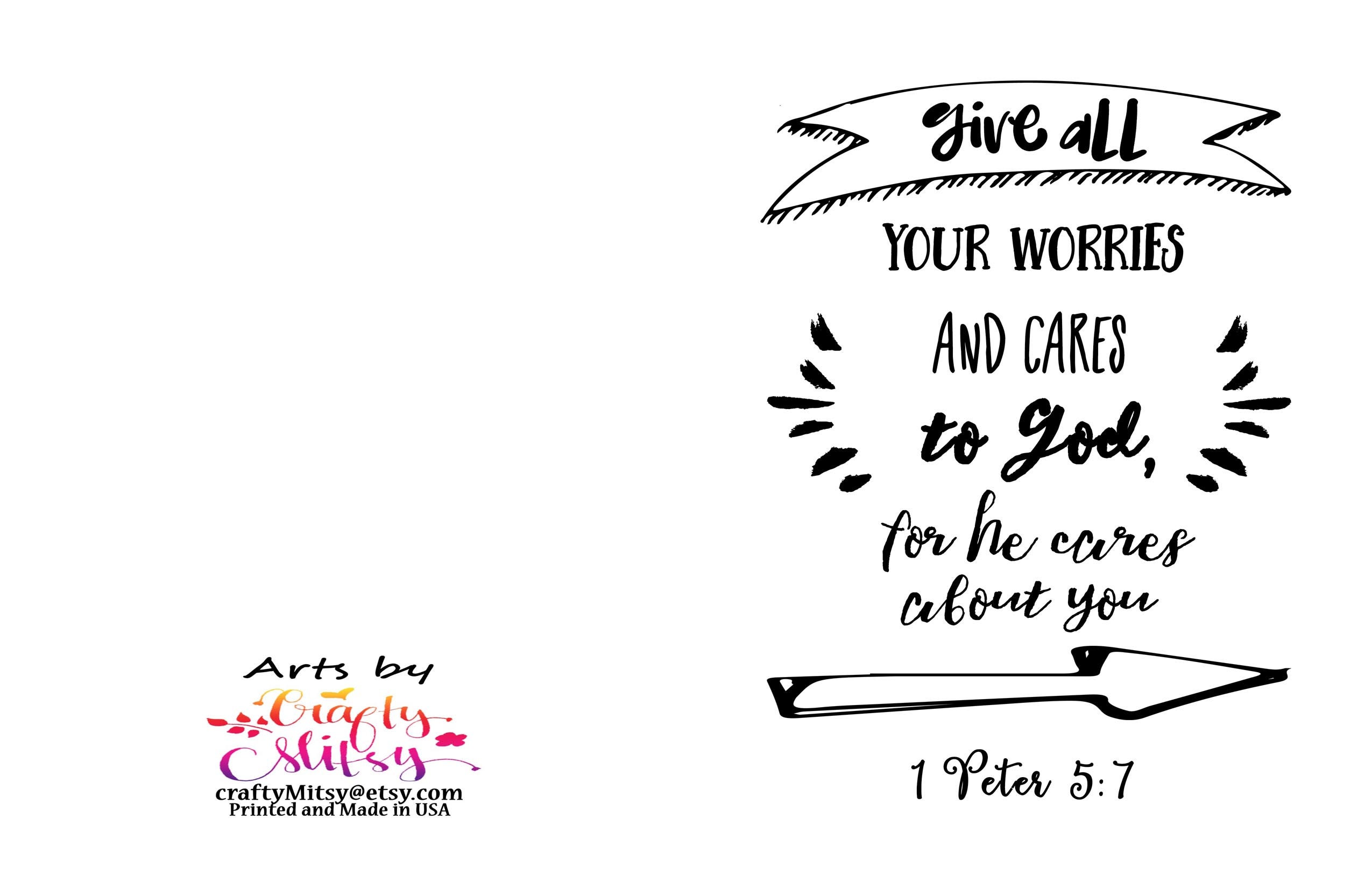 1 Peter 5:7, Bible Verse Card, Inspirational Watercolor Card ...