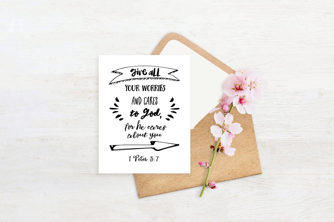 1 Peter 5:7, Bible Verse Card, Inspirational Watercolor Card ...