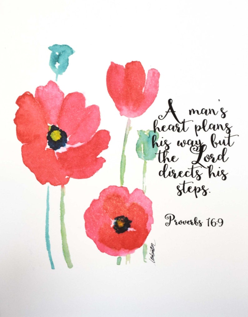 Bible Verse Card Watercolor Proverbs 16:9 Inspirational - Etsy