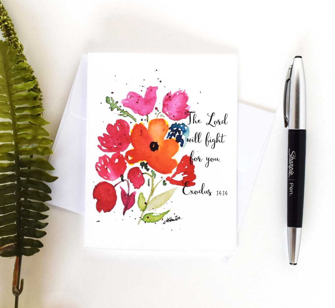 Bible Verse Card Exodus 14:14 Watercolor Flower Card - Etsy