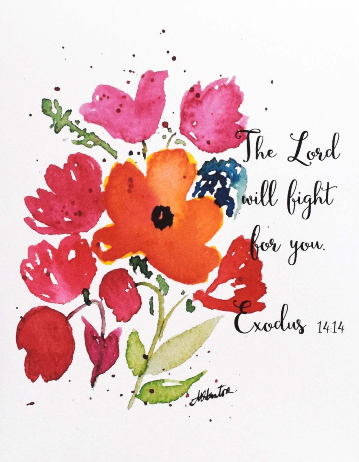 Bible Verse Card Exodus 14:14 Watercolor Flower Card - Etsy