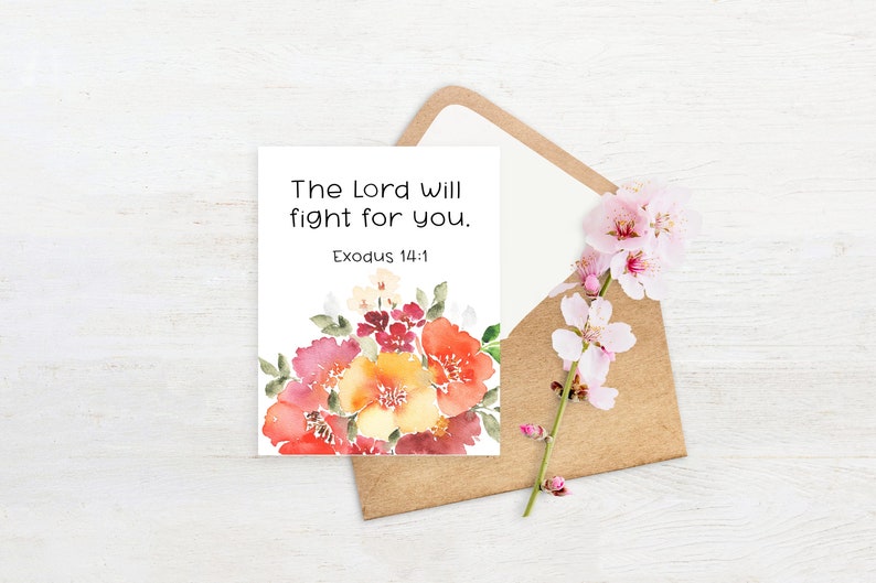 Bible Verse Card, Exodus 14:14, Watercolor Flower Card - Etsy