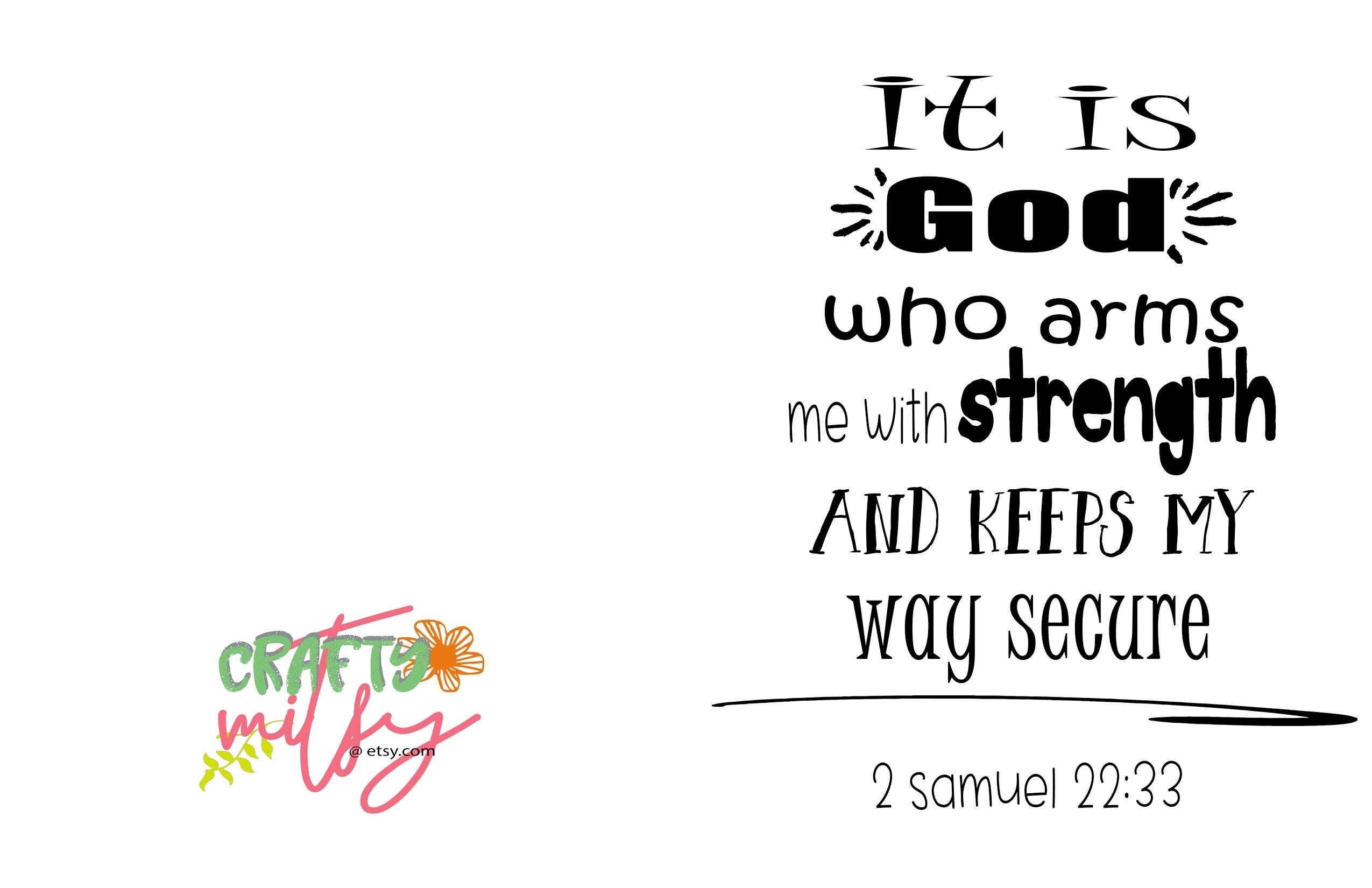 Bible Verse Card, 2 Samuel 22:33, Inspirational Calligraphy Card - Etsy