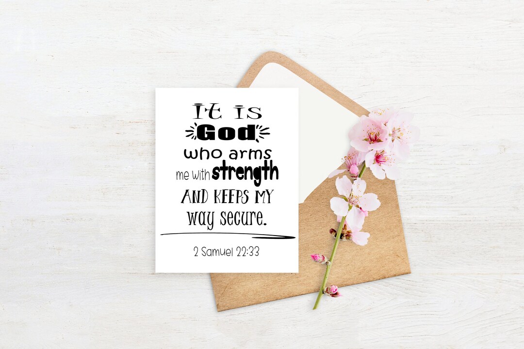 Bible Verse Card, 2 Samuel 22:33, Inspirational Calligraphy Card - Etsy