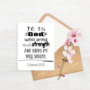 Bible Verse Card, 2 Samuel 22:33, Inspirational Calligraphy Card - Etsy