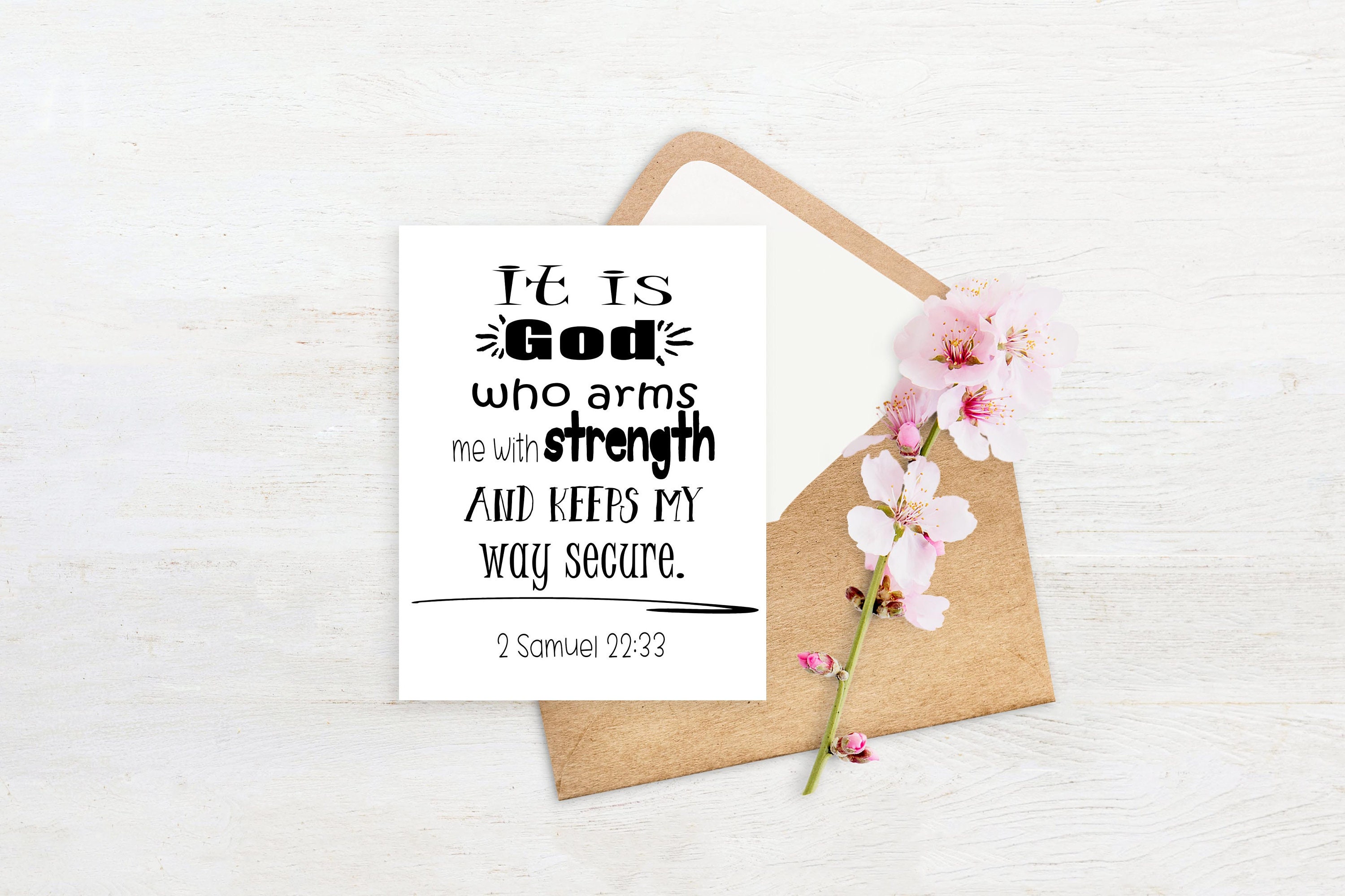Bible Verse Card, 2 Samuel 22:33, Inspirational Calligraphy Card - Etsy