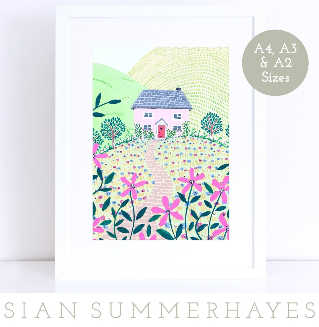 Pink Cottage Art Print, A4 A3 A2 Sizes, New Home Gift, Home Sweet Home ...