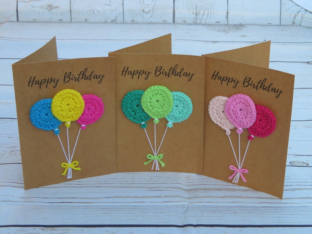 Handmade Birthday Card With Crochet Decoration - Balloons - Etsy