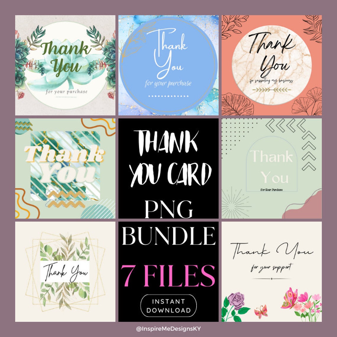 Bundle of Thank You Cards, Digital PNG Files, Instant Download, DIY ...
