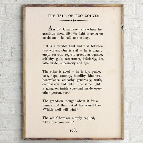 Art & Collectibles Book Page Print The Tale of Two Wolves Printable ...