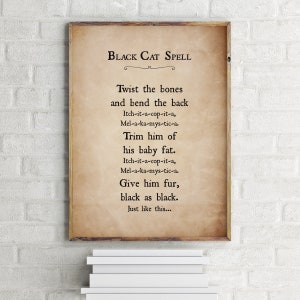 Black Cat Spell Vintage Book Page Printable Wall Art, Hocus Pocus Quote ...