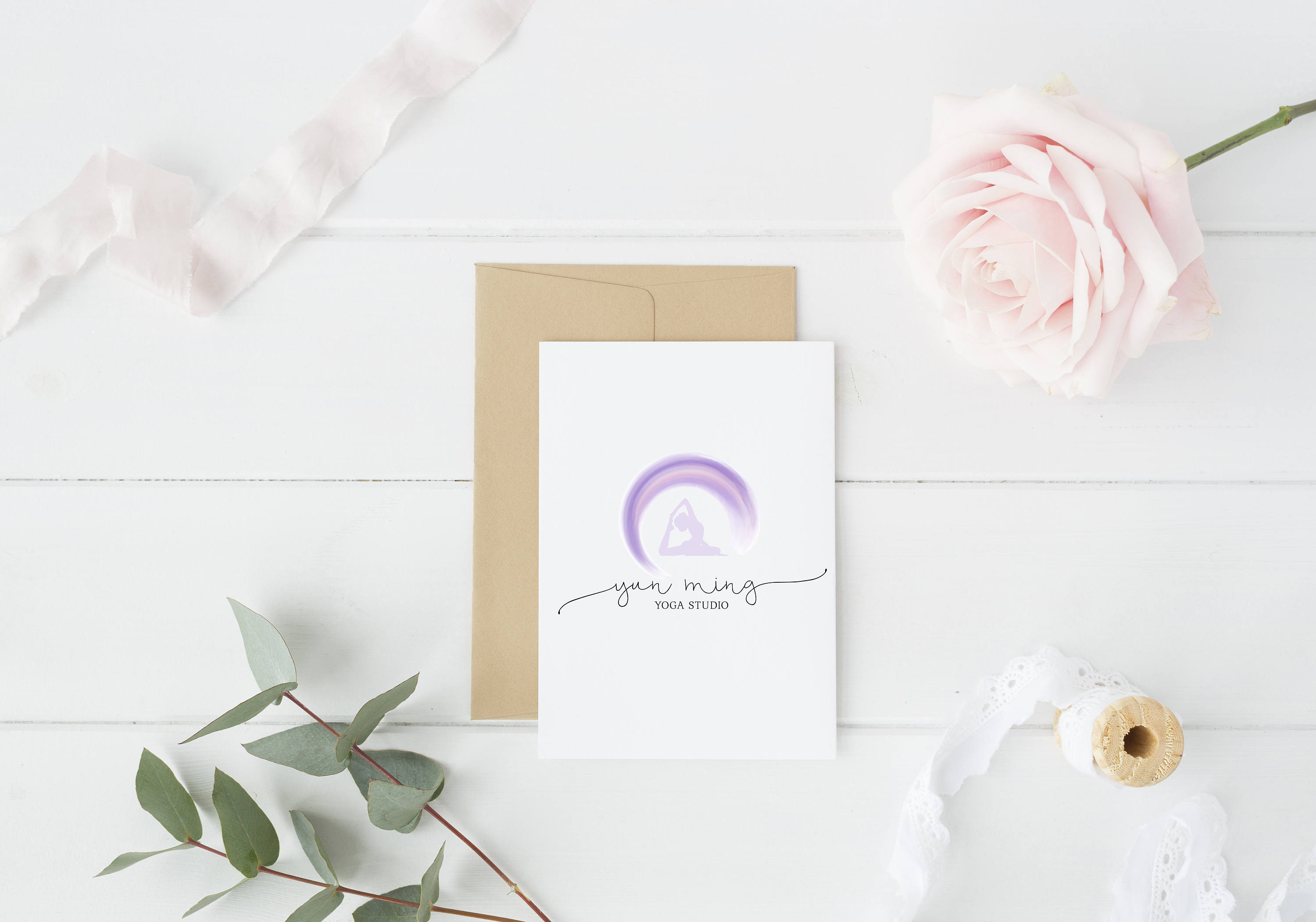 Pre-Made Logo Purple Pink Watercolor Yoga Studio Logo | Etsy