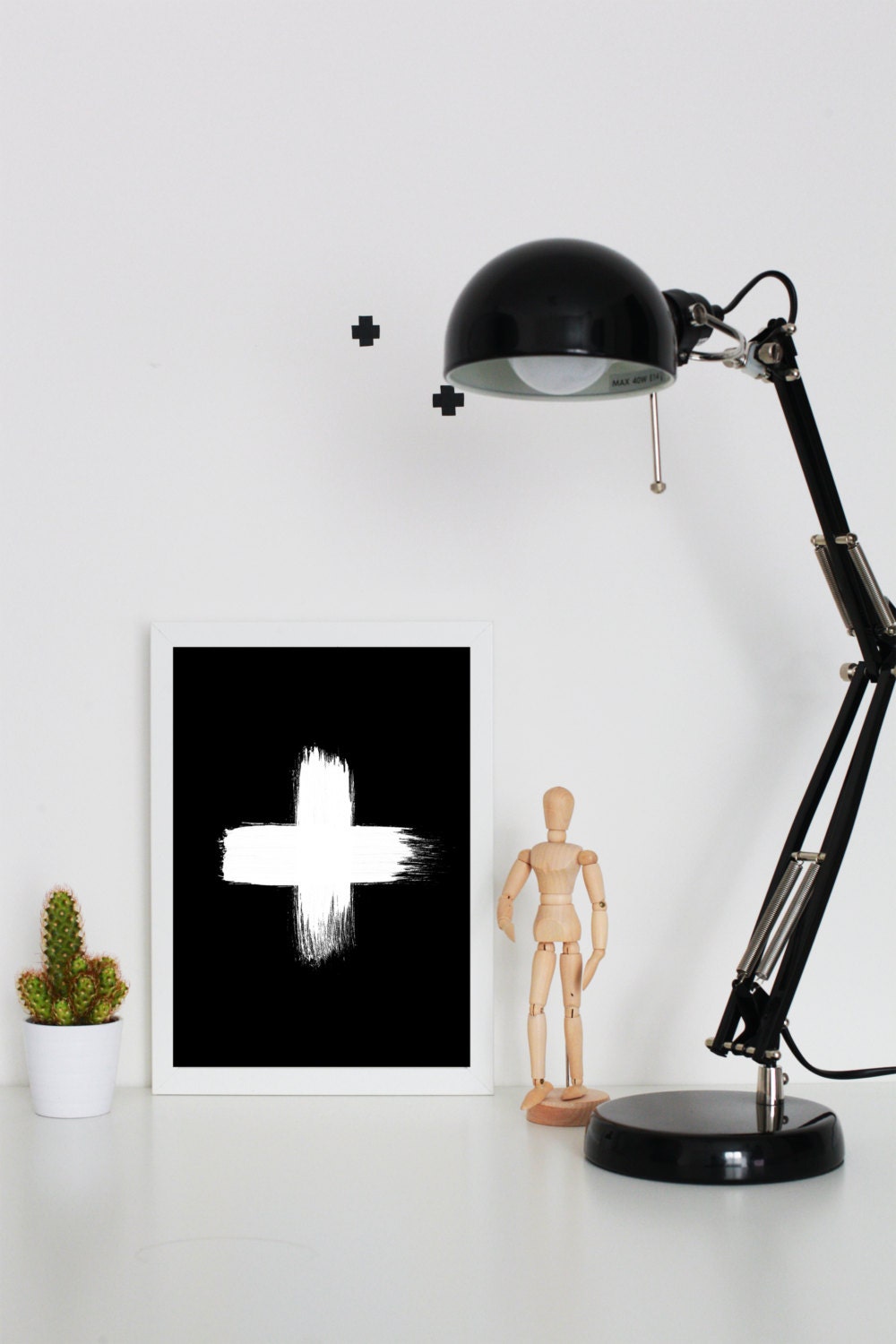 Swiss Cross Plus Sign Printable Poster - Black and White Geometric Art ...