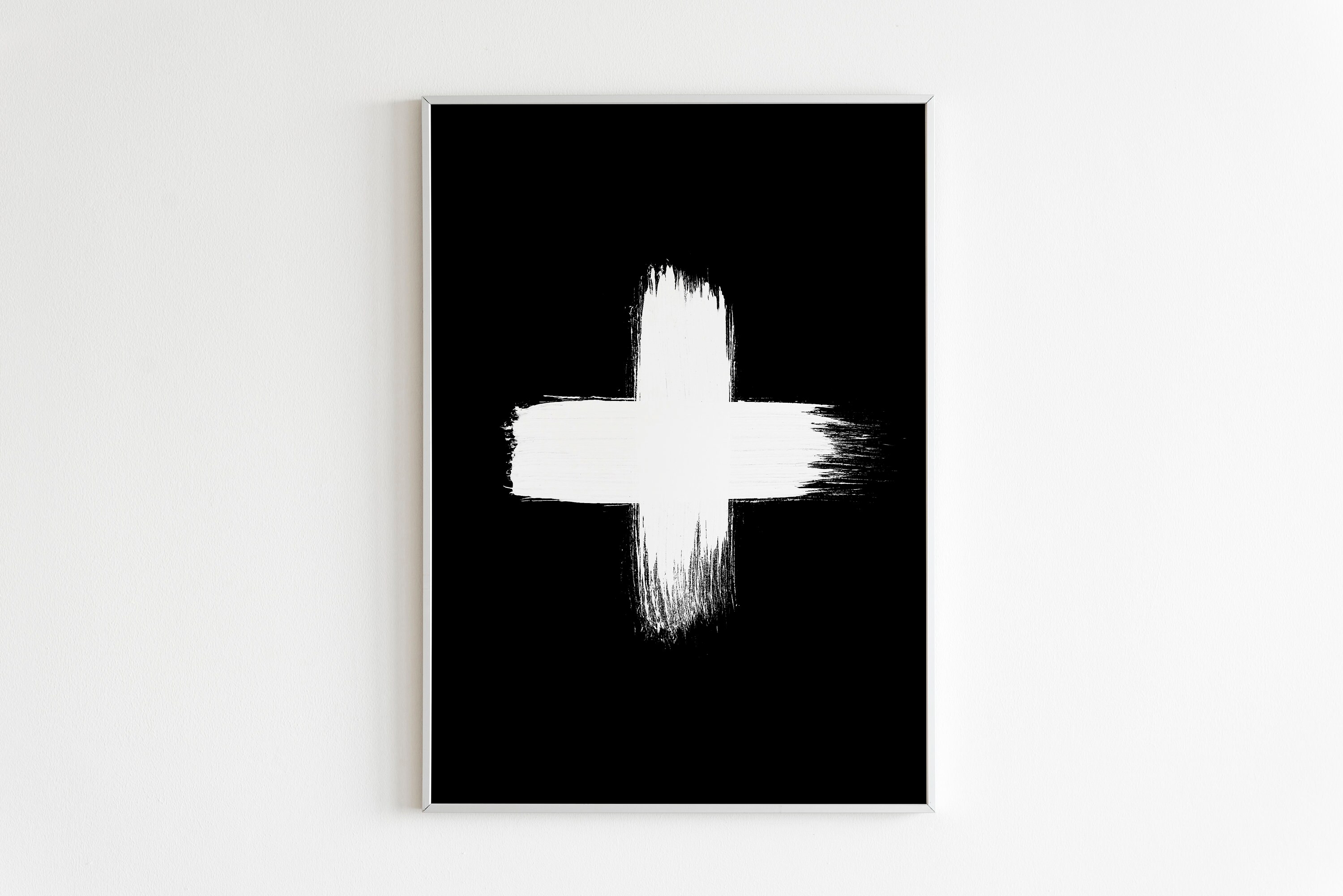 Swiss Cross Plus Sign Printable Poster - Black and White Geometric Art ...
