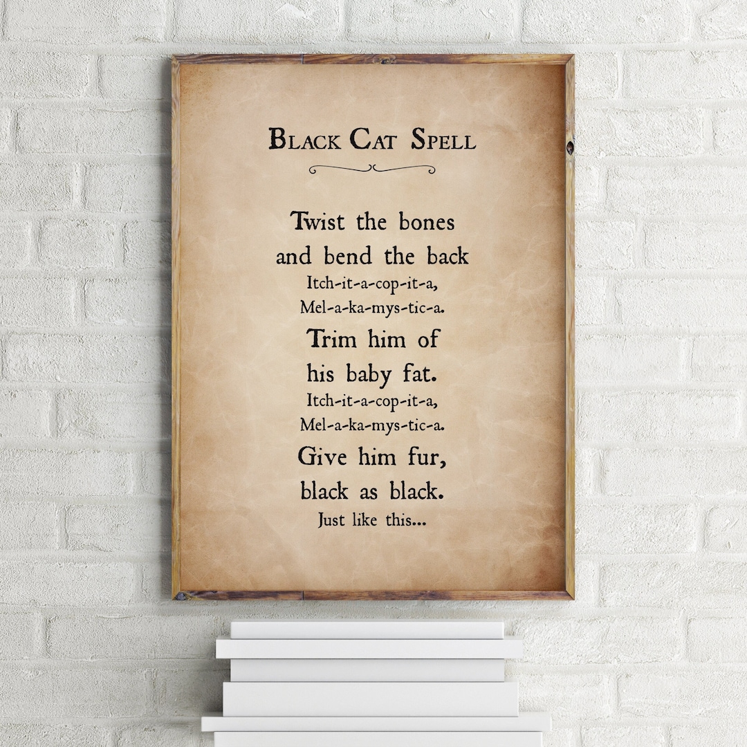 Black Cat Spell Vintage Book Page Printable Wall Art, Hocus Pocus Quote ...