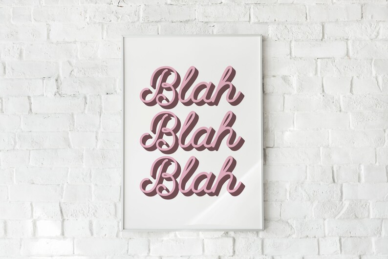 Blah Blah Blah Wall Art Blah Pink Print3d Wall Arttrendy - Etsy