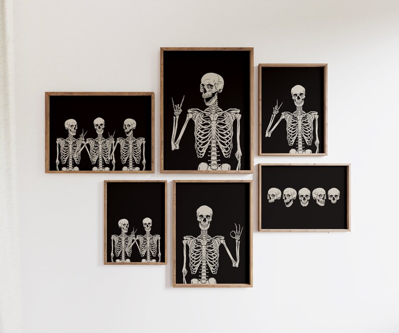 Set of 6 Halloween Printable Bundle,halloween Decor,skeleton Poster ...