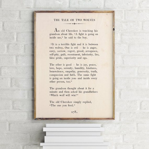 Art & Collectibles Book Page Print The Tale of Two Wolves Printable ...