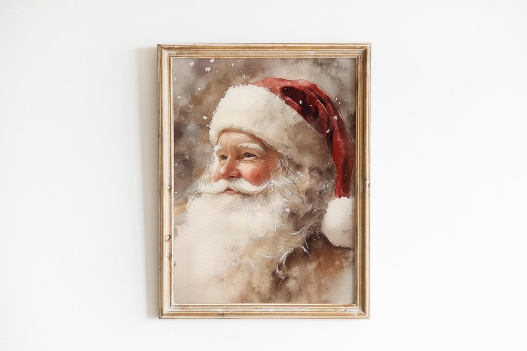 Vintage Santa Claus Portrait Wall Art Print, Neutral Santa Printable ...