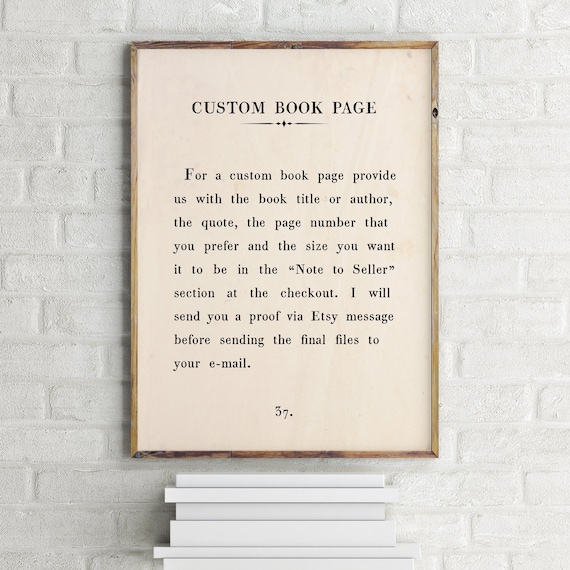 Any Custom Quote Printable Wall Artcustom Book Page - Etsy