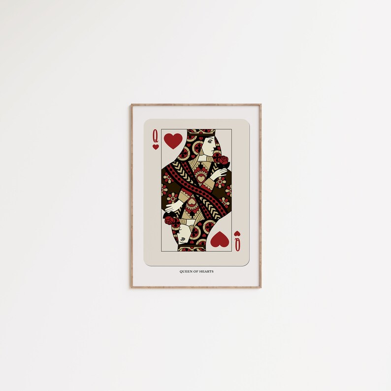 Queen of Hearts Printable Wall Artplaying Card - Etsy