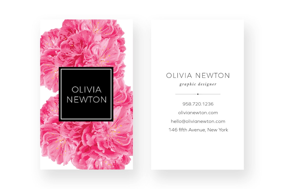 Pink Peony Business Card Design - Taupe Business Card - Premade ...