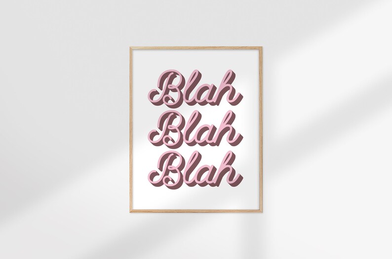 Blah Blah Blah Wall Art Blah Pink Print3d Wall Arttrendy - Etsy