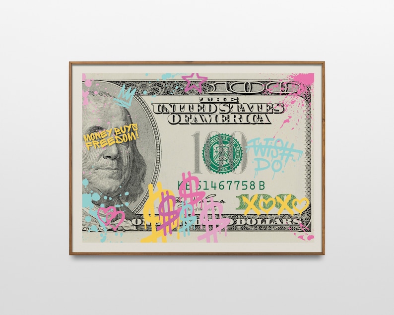 100 Dollars Printable Wall Art Dollar Bill Posterdollar - Etsy