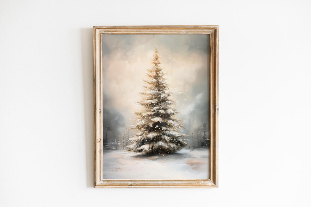 Christmas Nature Scene Wall Art, Evergreen Tree Print, Winter Forest ...