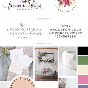 Premade Branding Kit - Watercolor Feathers Arrows Floral Frame Marketing Kit - Calligraphy Logo ...