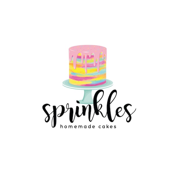 Pre-made Logo Rainbow Cake Logo Watercolor Cake on Stand | Etsy
