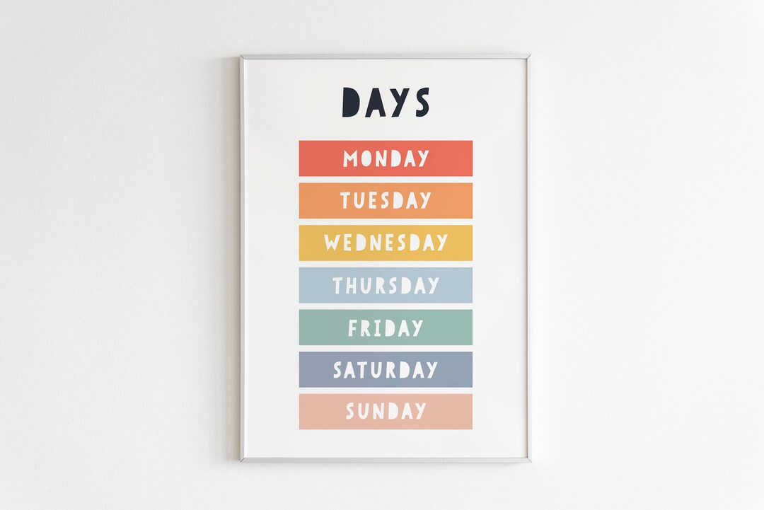 Educational Wall Art, Printable Days of the Week Poster, Boho Numbers ...