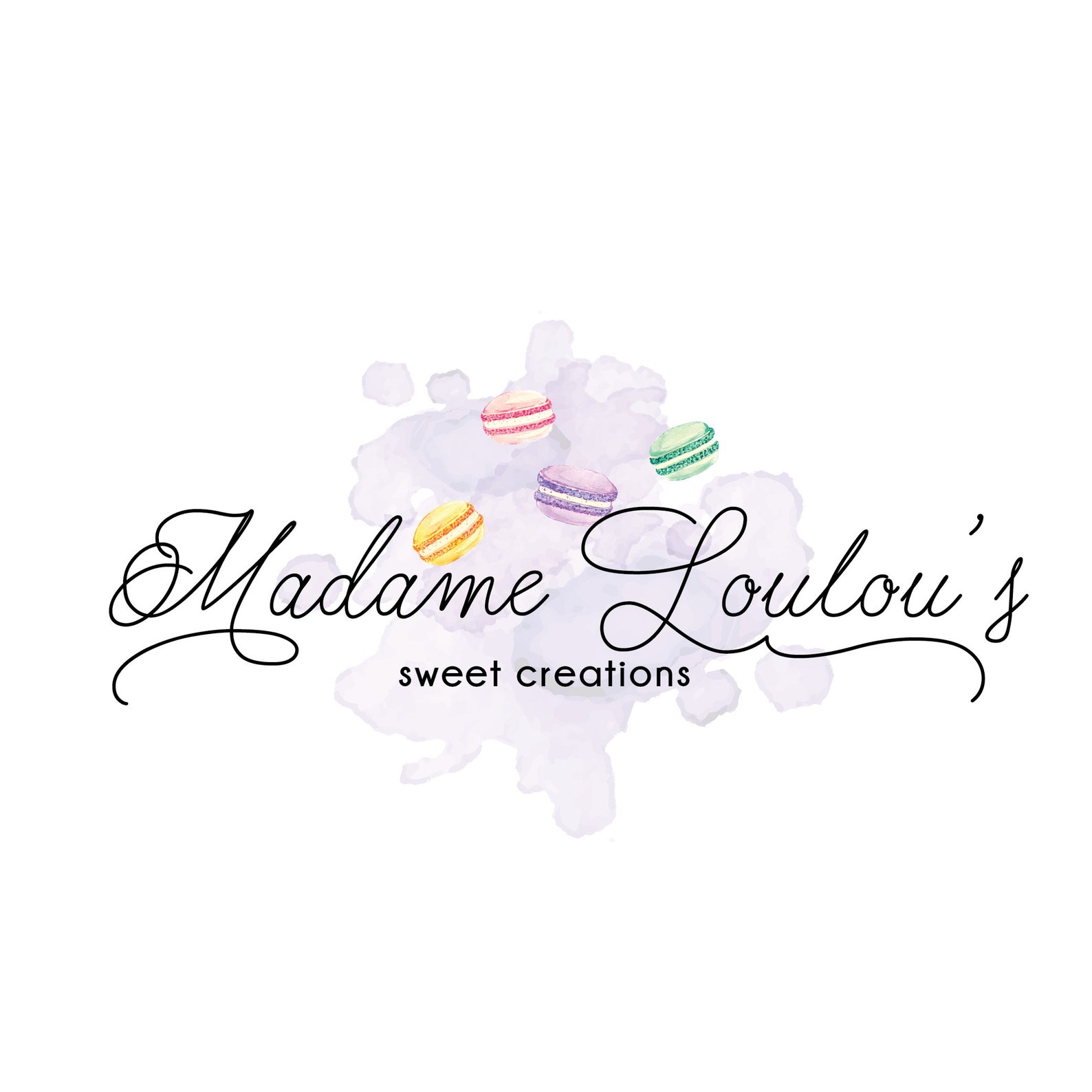 Pre-made Logo Watercolor Macarons Logo Purple Watercolor | Etsy
