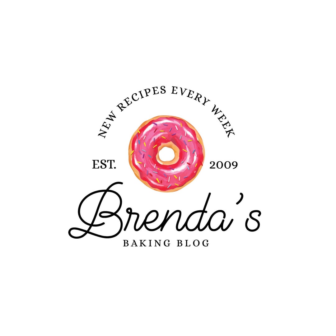 Premade Logo,pink Glazed Donut Logo,watercolor Donut Logo,baking Blog ...