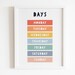 Educational Wall Art, Printable Days of the Week Poster, Boho Numbers ...
